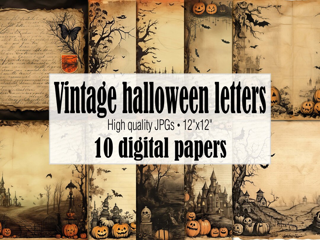 Vintage Halloween Letter Digital Paper, Retro Halloween Cards Banner ...