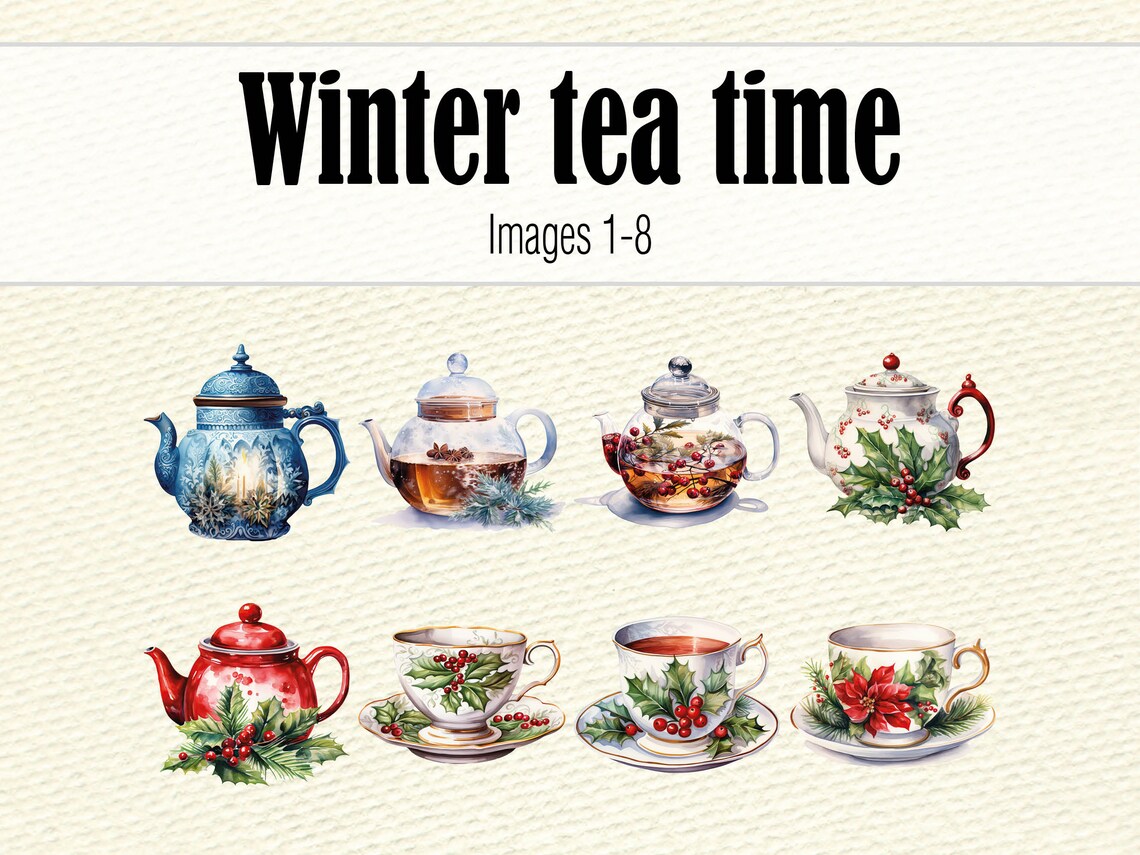 Watercolor Teapot Clipart, Cozy Winter Tea Cup Clipart PNG, Tea Party ...
