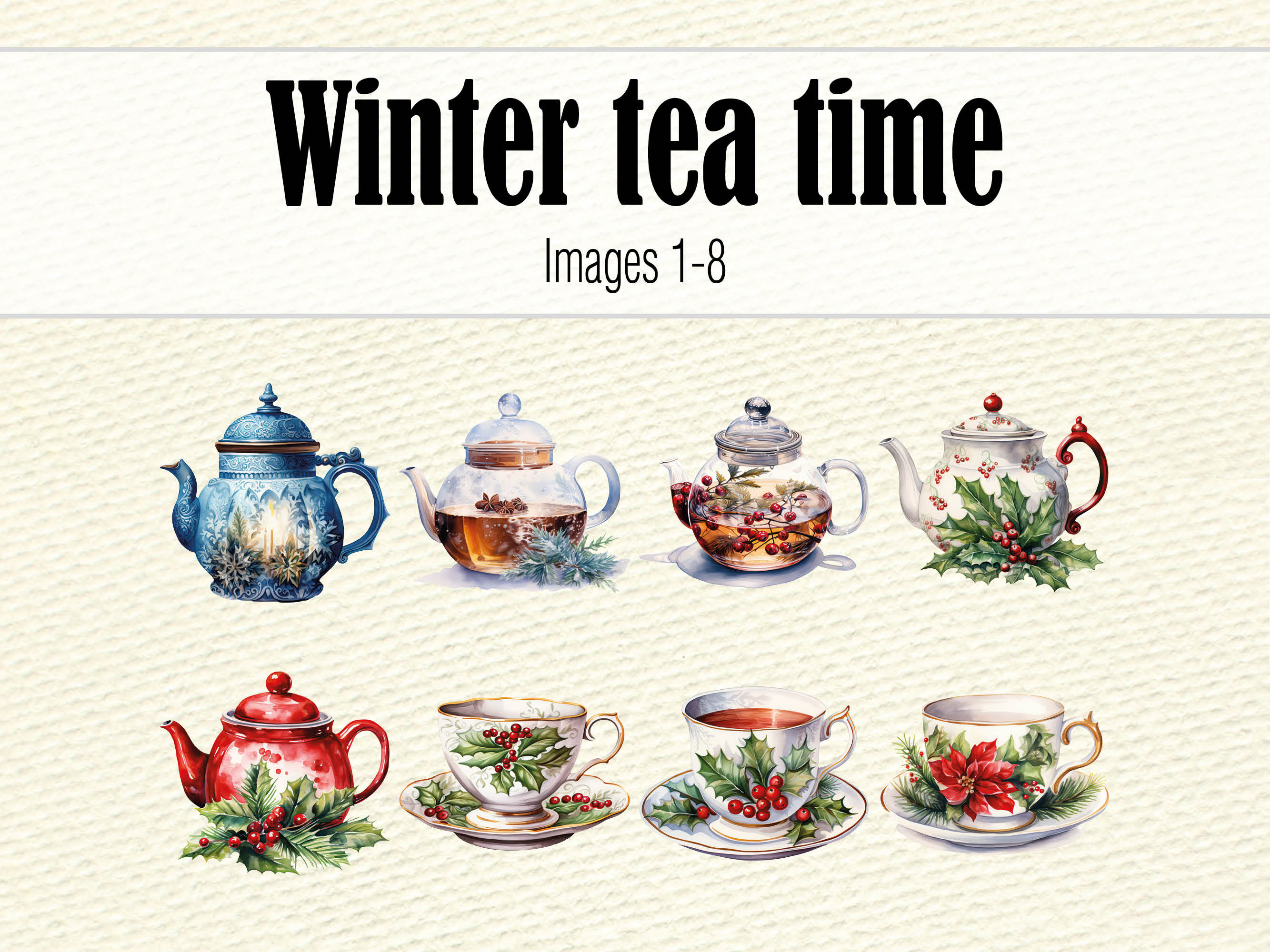 Watercolor Teapot Clipart, Cozy Winter Tea Cup Clipart PNG, Tea Party ...