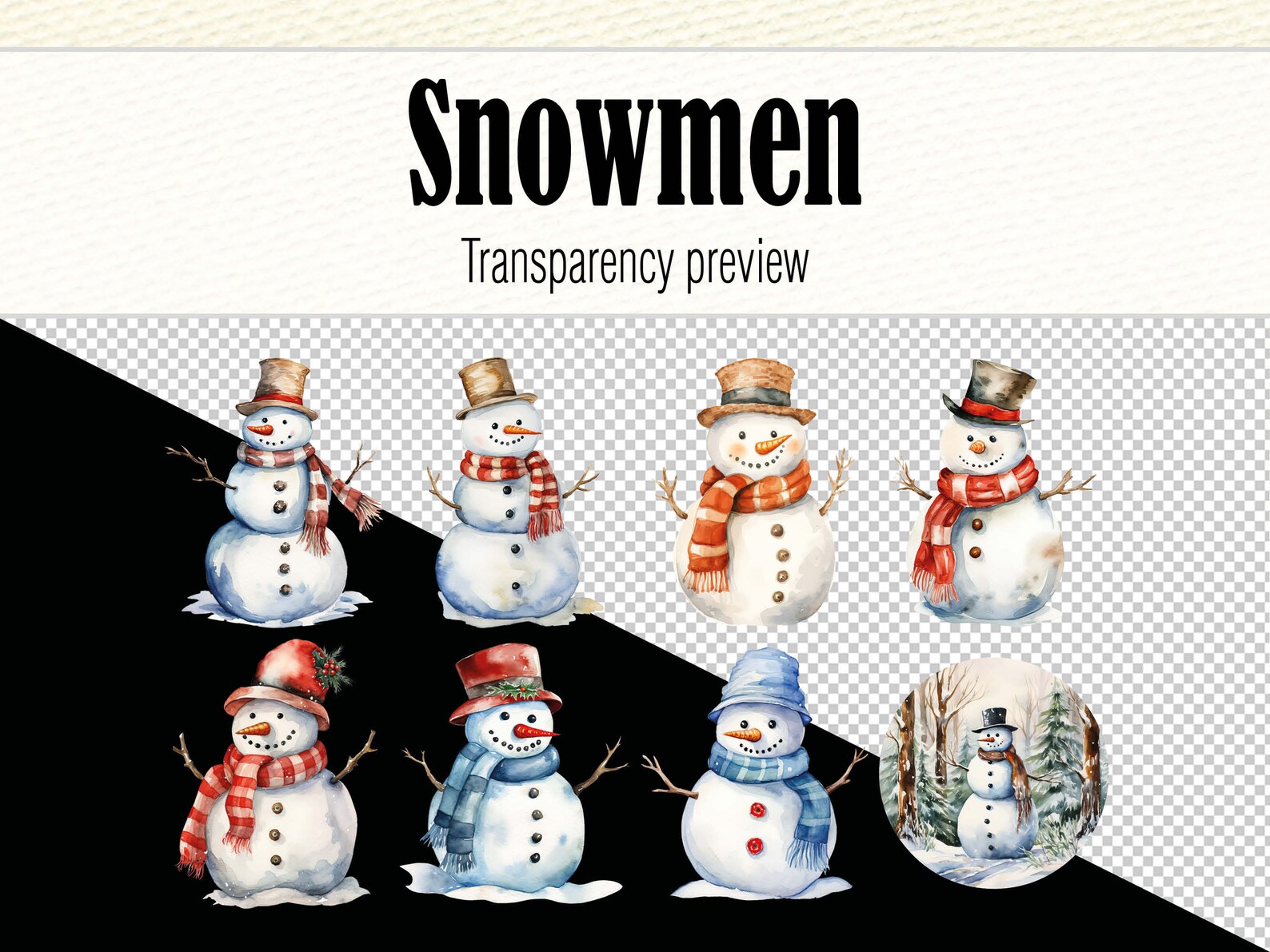 Snowmen Clipart, Watercolor Snowman Clipart, Cute Snowman PNG, Snowmen ...