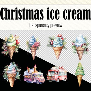 Christmas Ice Cream Cone Clipart, Watercolor Snowman Clipart, Ice Cream ...