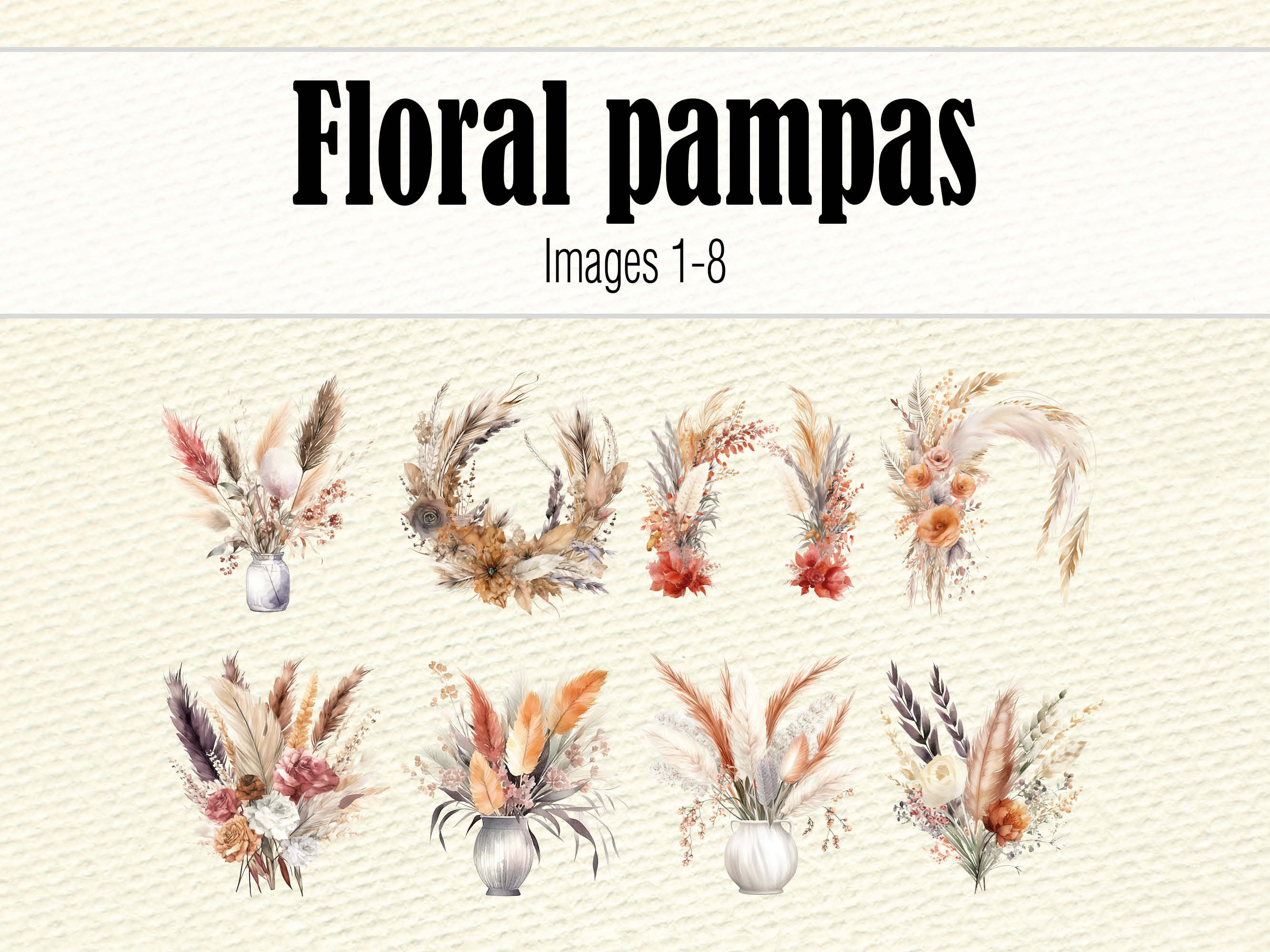 Watercolor Pampas Floral Clipart Arch Clipart Pampas Flower - Etsy