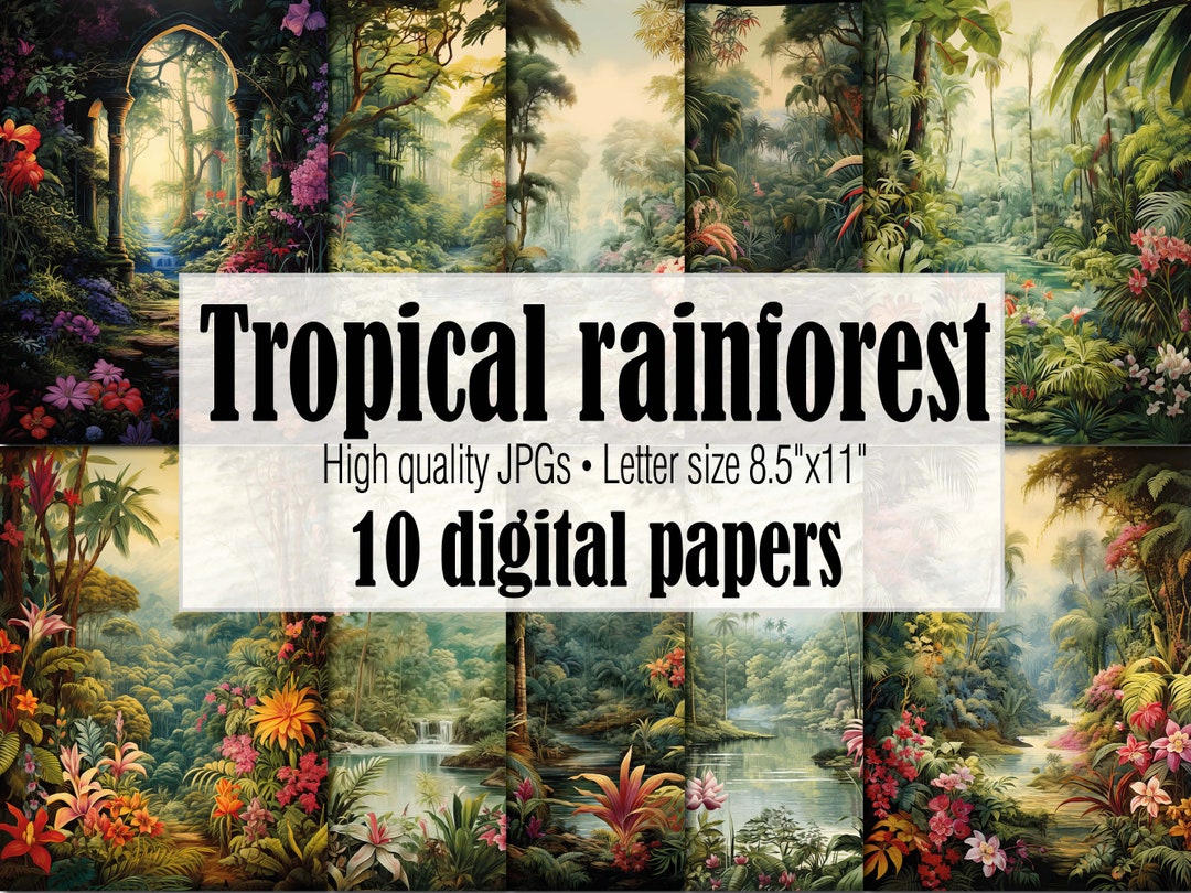 Jungle Digital Paper, Jungle Wallpaper Forest Junk Journal Pages ...