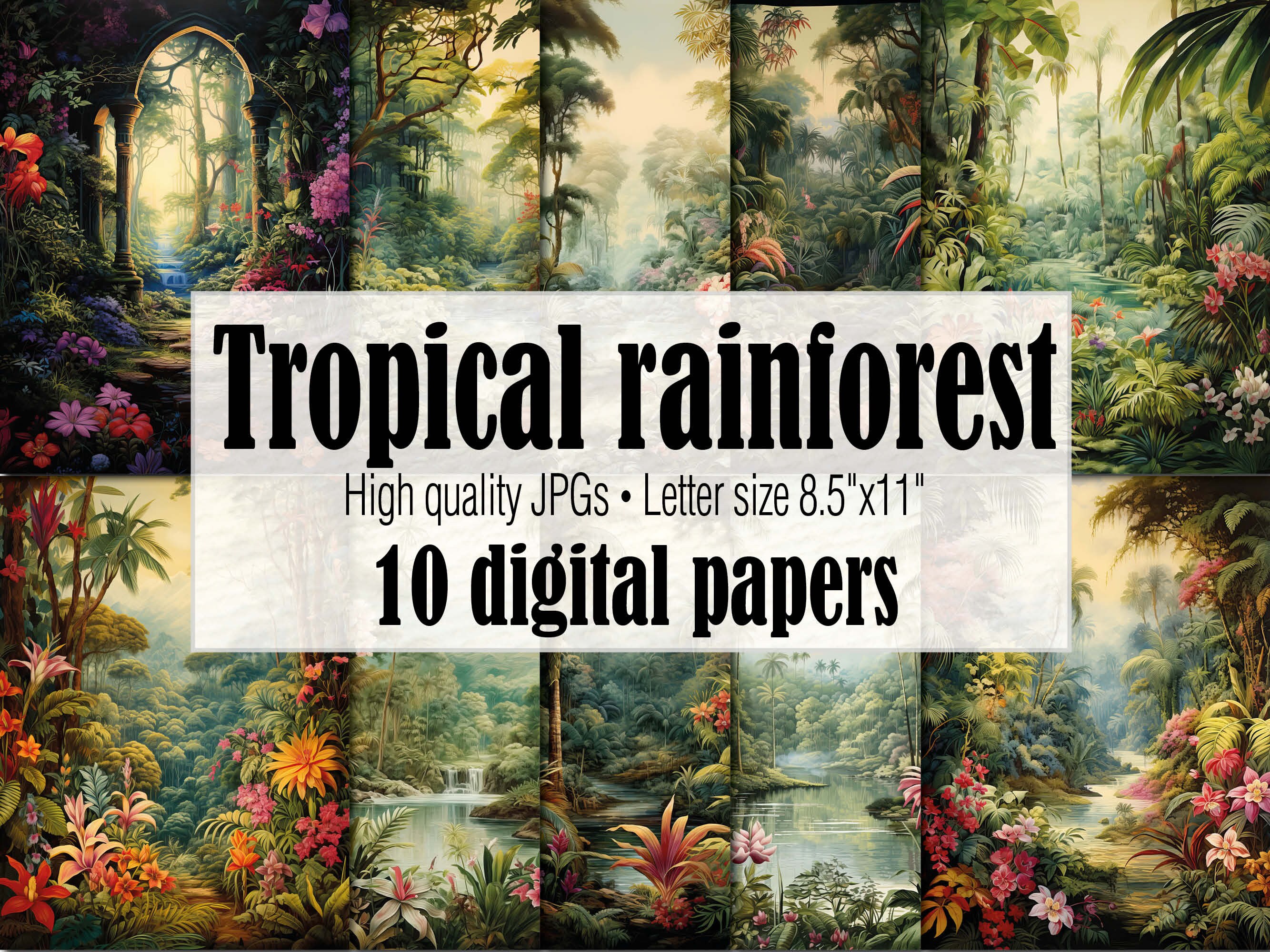 Jungle Digital Paper, Jungle Wallpaper Forest Junk Journal Pages ...