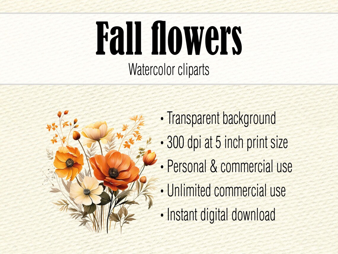 Fall Flower Clipart Boho Floral Clipart Watercolor Flowers - Etsy