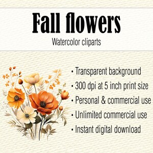 Fall Flower Clipart, Boho Floral Clipart, Watercolor Flowers PNG ...