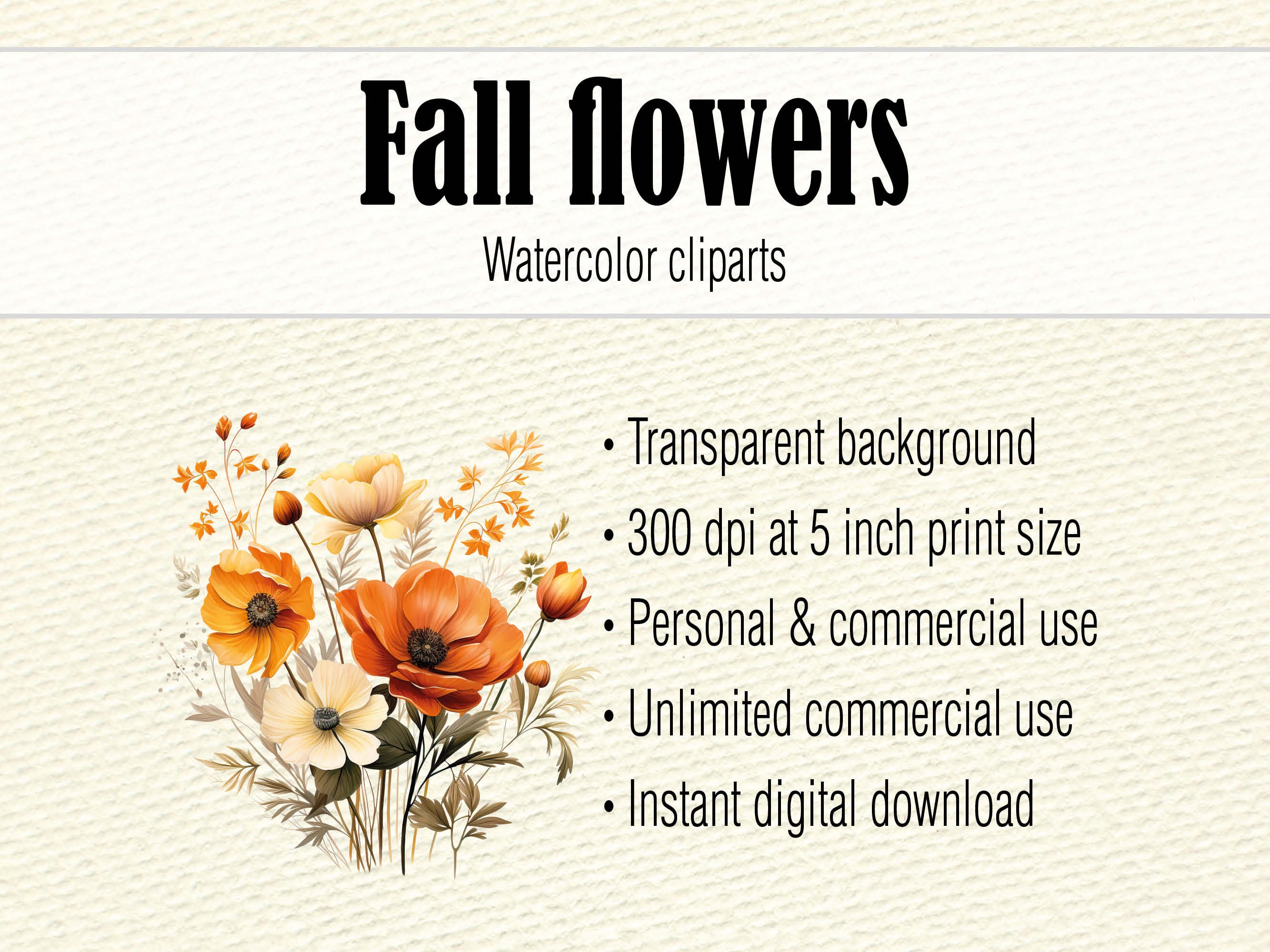 Fall Flower Clipart, Boho Floral Clipart, Watercolor Flowers PNG ...
