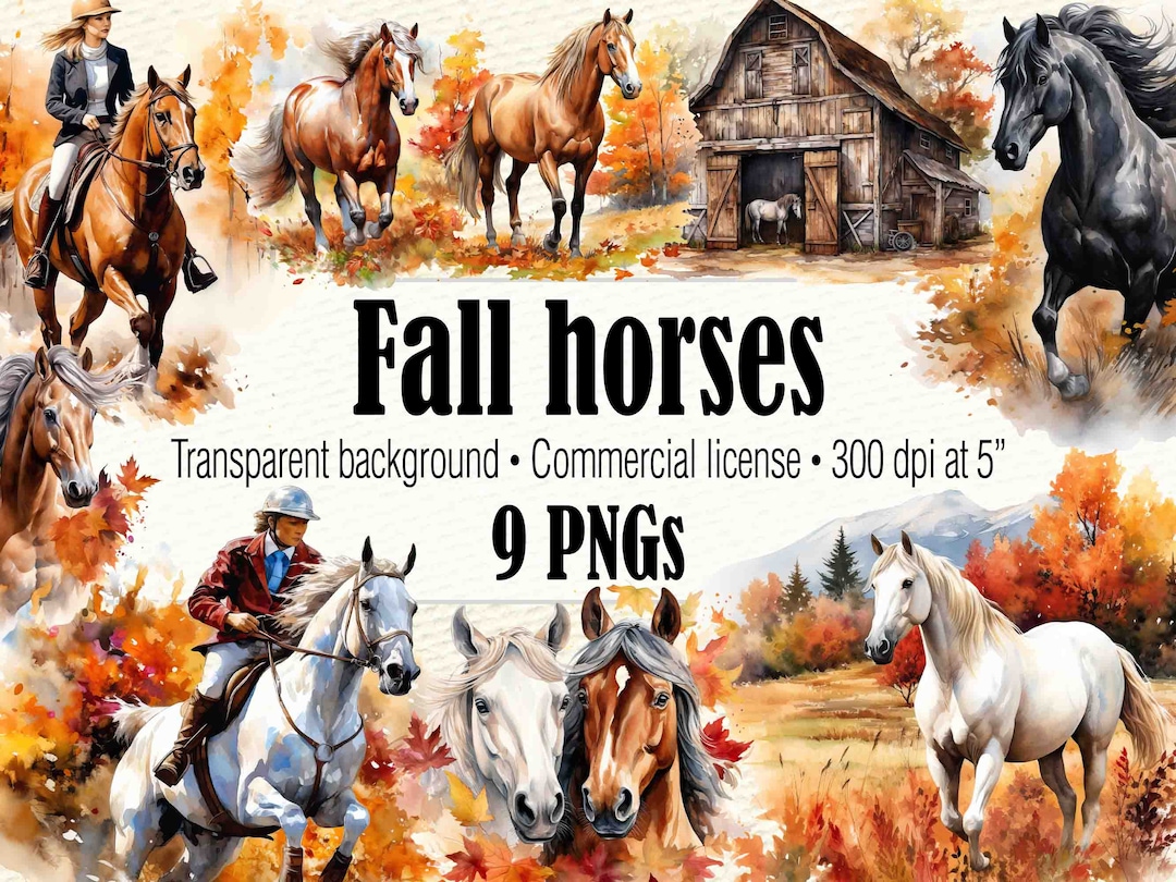 Fall Horse Clipart, Autumn Horse PNG, Horse Lover Thanksgiving Clipart ...