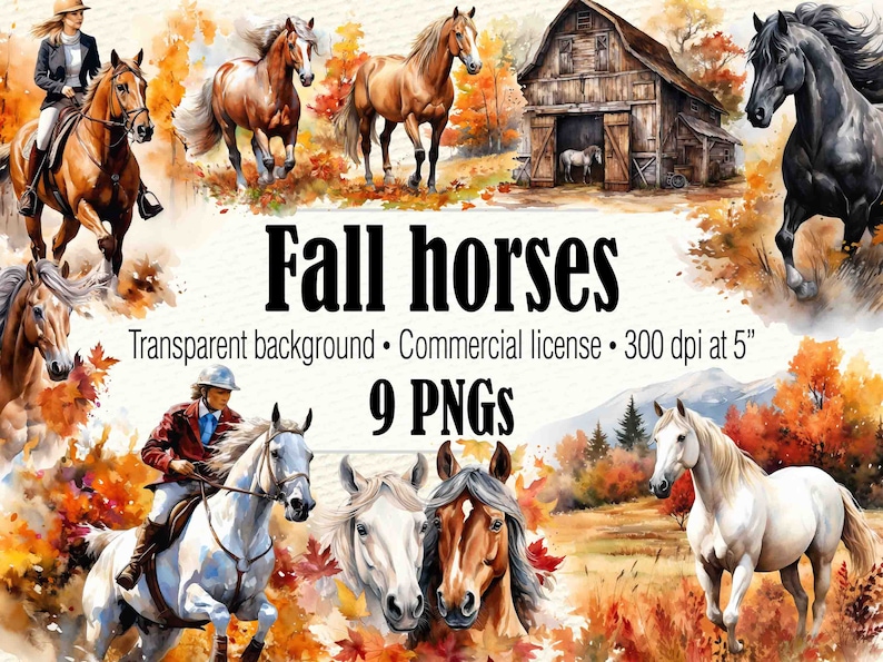 Fall Horse Clipart, Autumn Horse PNG, Horse Lover Thanksgiving Clipart ...