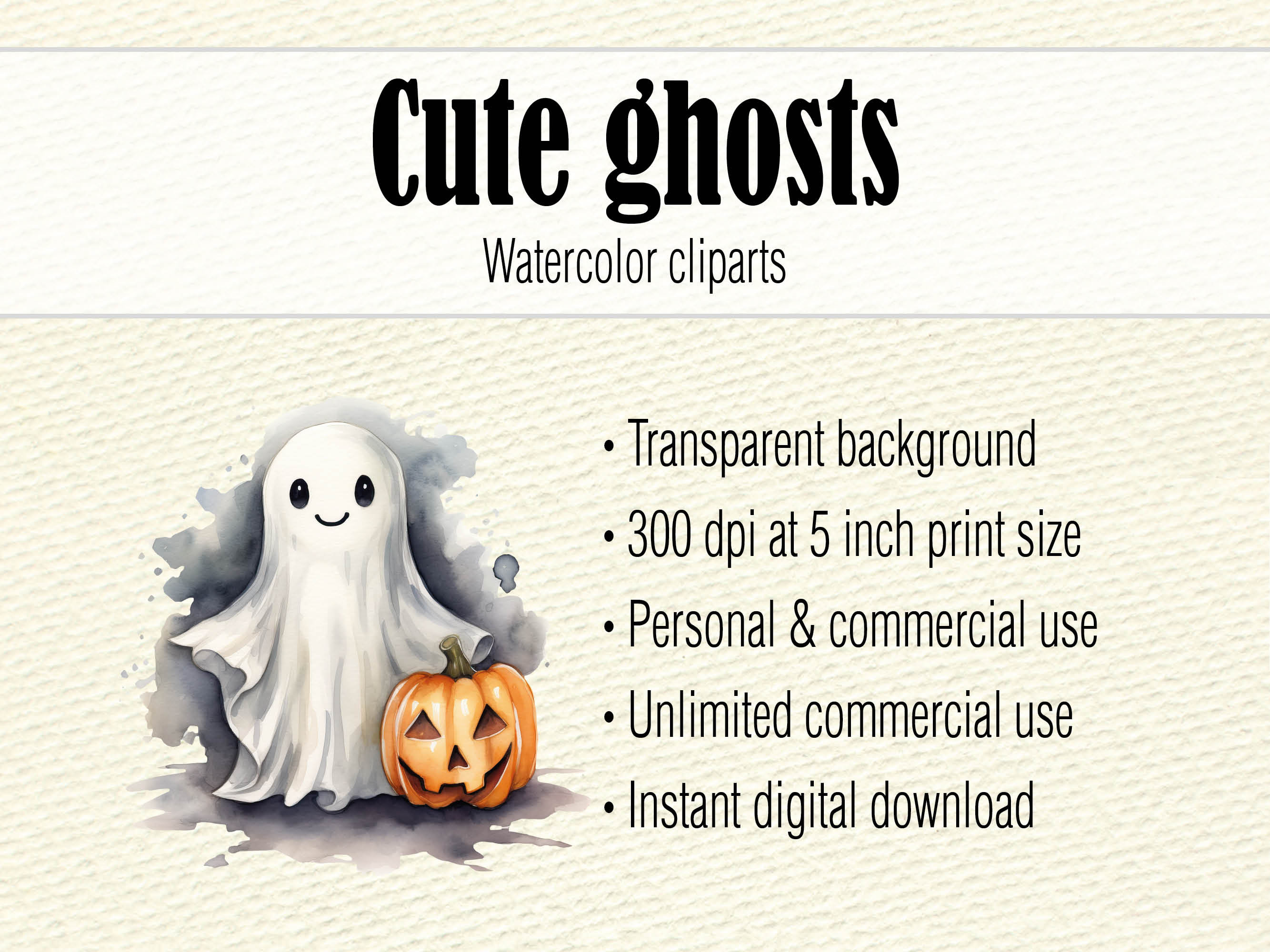 Cute Ghost Clipart, Pastel Halloween Clipart, Kawaii Halloween Ghost ...