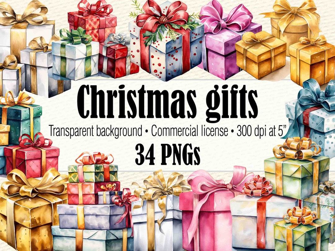 Watercolor Christmas Gifts Clipart, Christmas Presents PNG, Christmas ...