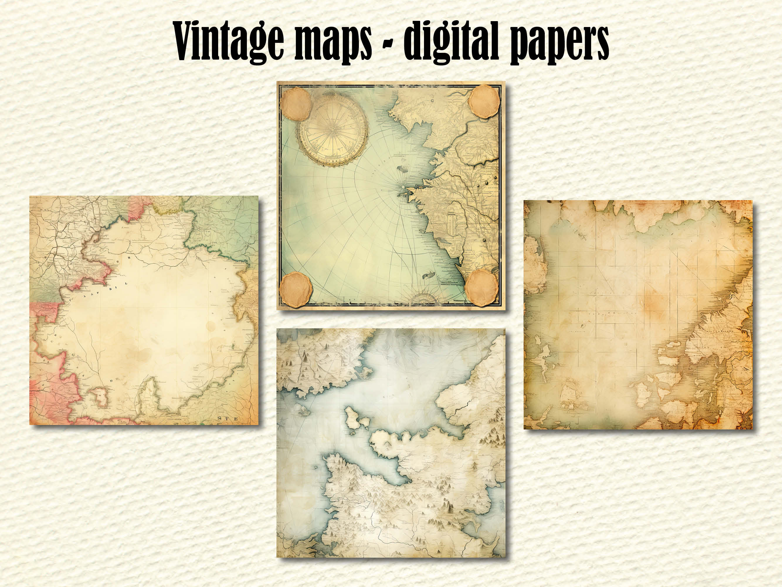 Fantasy Vintage Maps Digital Paper, Vintage World Map Wrapping Paper ...