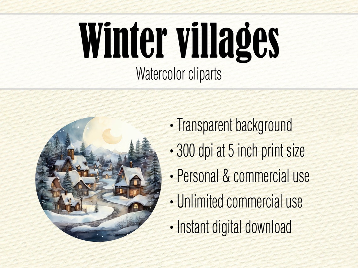 Winter Clipart, Watercolor Winter Village Clipart, Winter Wonderland ...