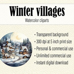 Winter Clipart, Watercolor Winter Village Clipart, Winter Wonderland ...