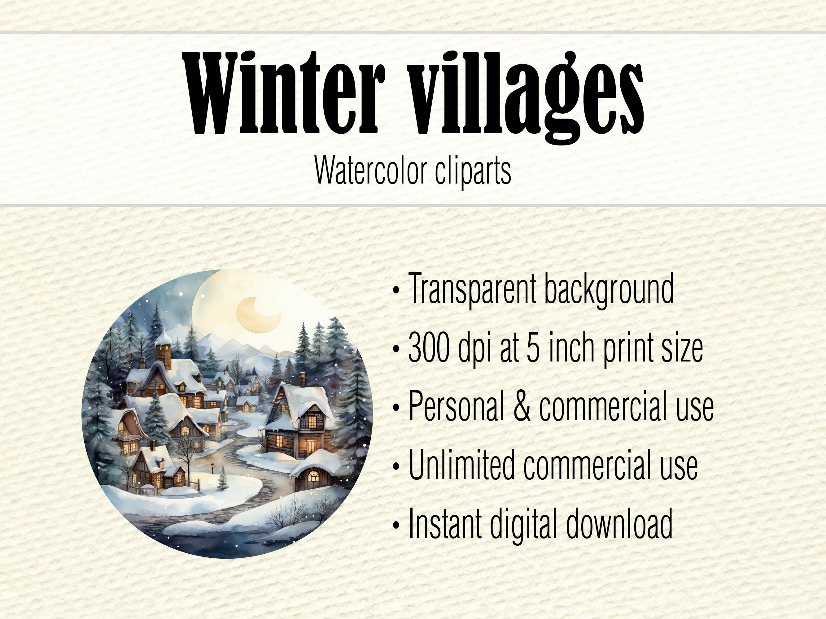 Winter Clipart, Watercolor Winter Village Clipart, Winter Wonderland ...