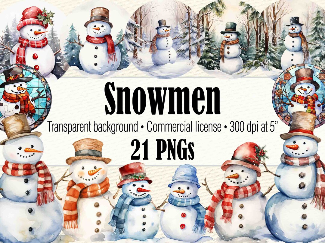 Snowmen Clipart, Watercolor Snowman Clipart, Cute Snowman PNG, Snowmen ...