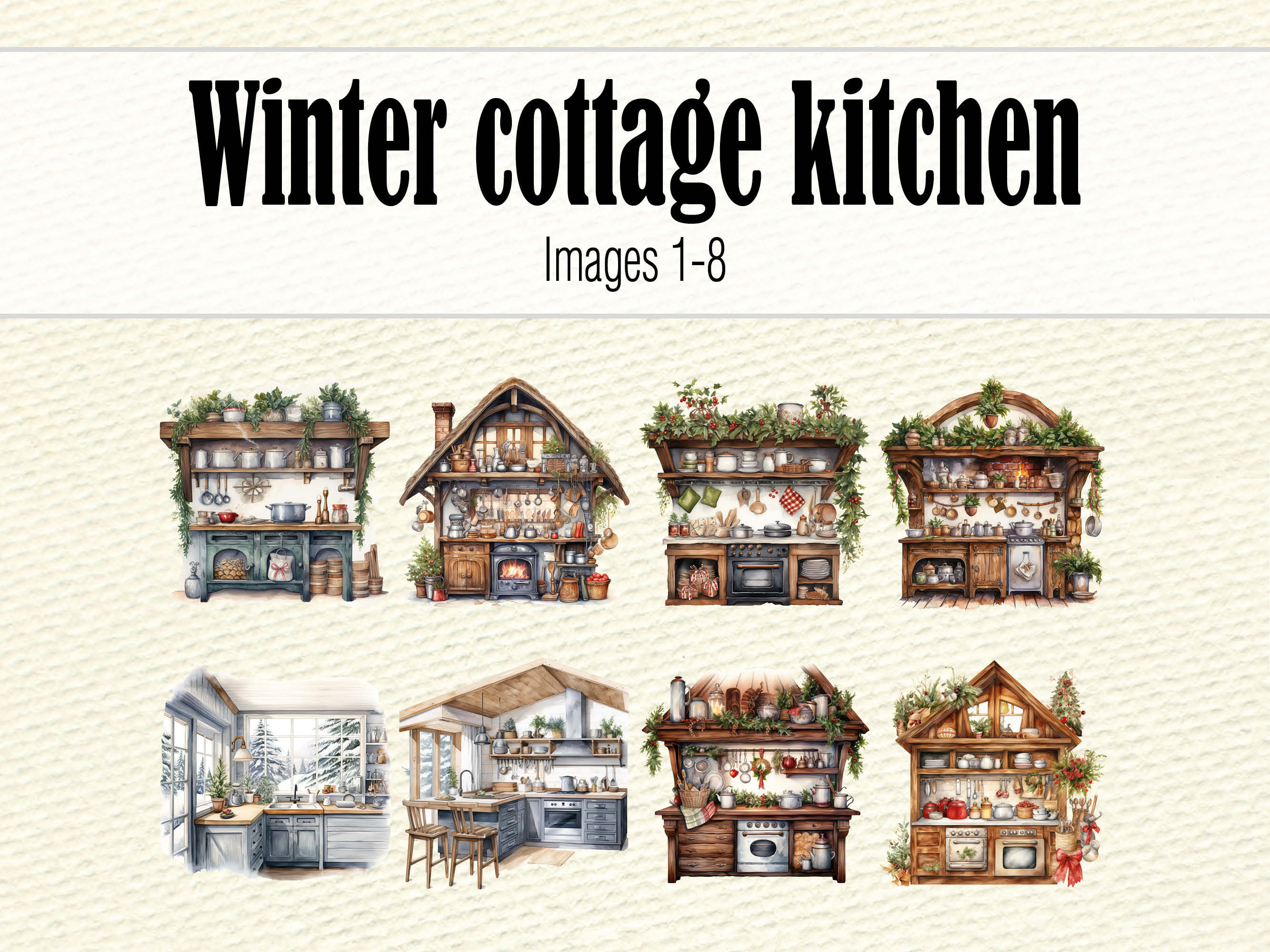 Winter Cottage Kitchen Clipart, Christmas Kitchen Baking Clipart ...
