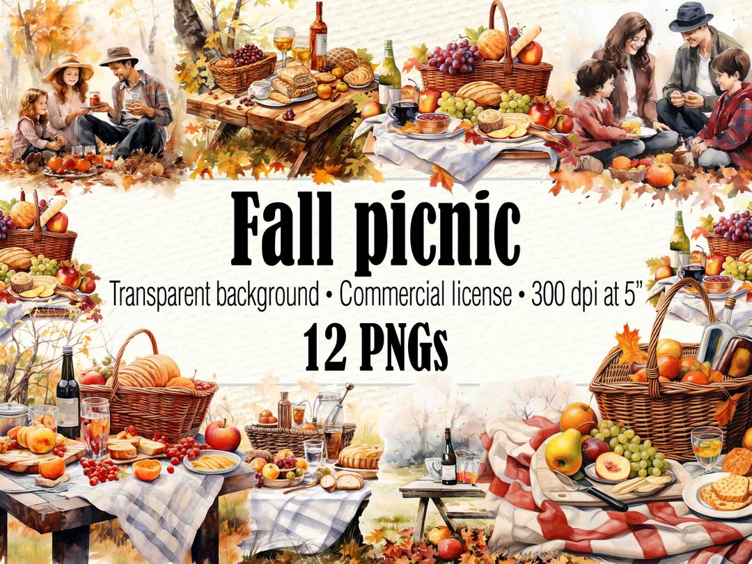 Picnic Clipart, Cozy Autumn Food Clipart, Rustic Picnic Basket Fall ...