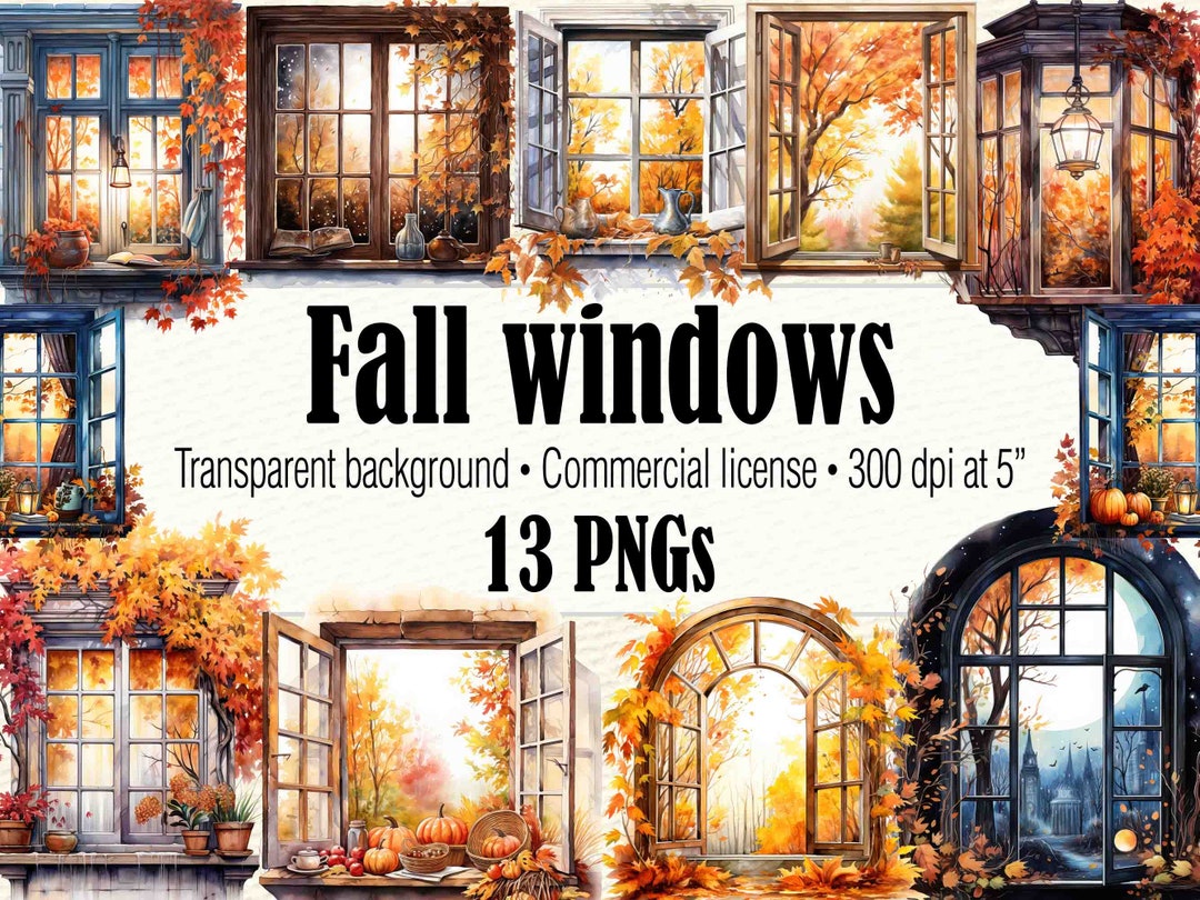 Fall Window Clipart, Cozy Autumn Clipart, Window PNG Boho Fall Clipart ...