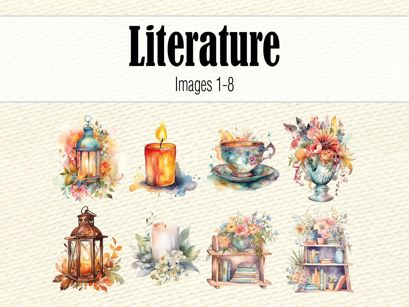 Watercolor Literature Clipart, Book Stack Clipart Bookshelf, Bookish ...