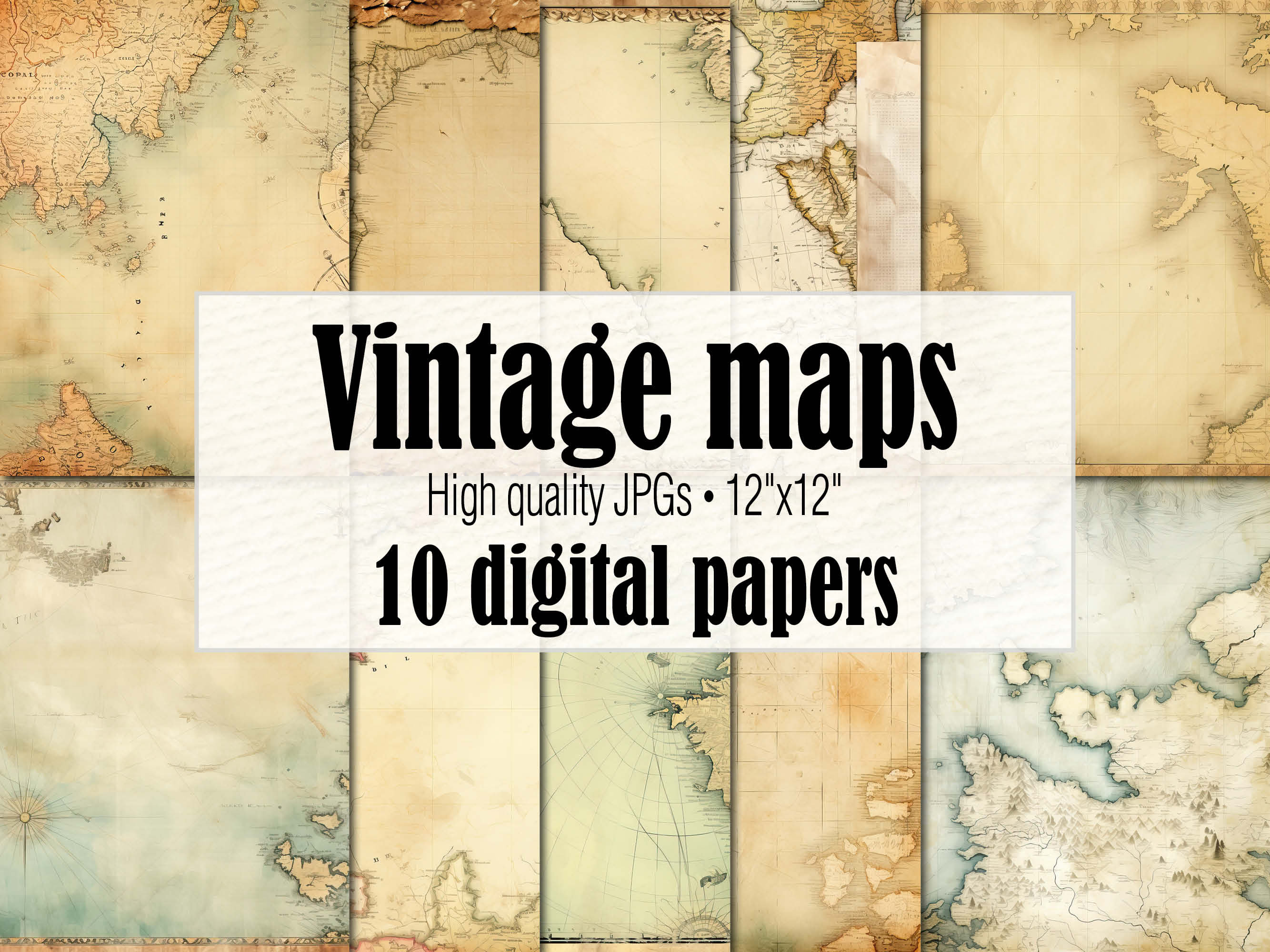 Fantasy Vintage Maps Digital Paper, Vintage World Map Wrapping Paper ...