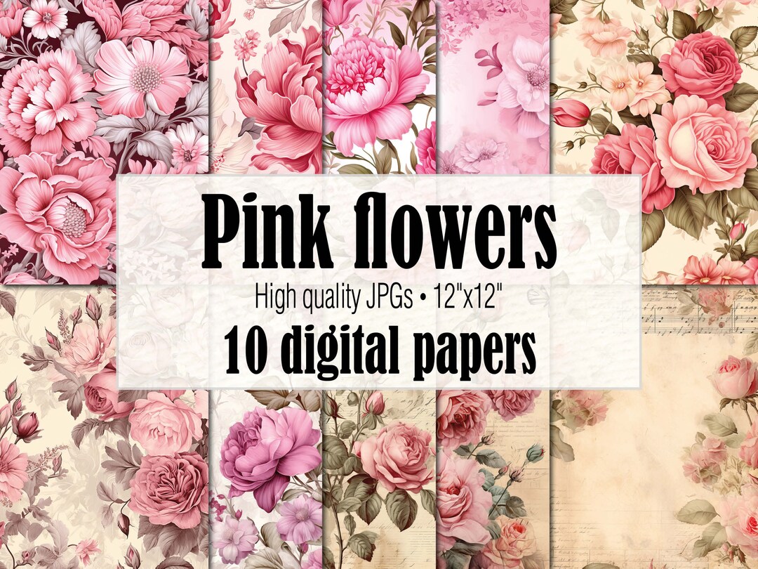 Pink Flowers Floral Digital Paper Vintage Rose Paper Junk - Etsy