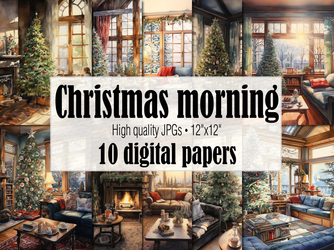 Cozy Christmas Scene Digital Paper, Watercolor Christmas Backdrop ...