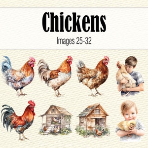 Watercolor Chicken Clipart, Floral Chicken PNG, Watercolor Rooster ...