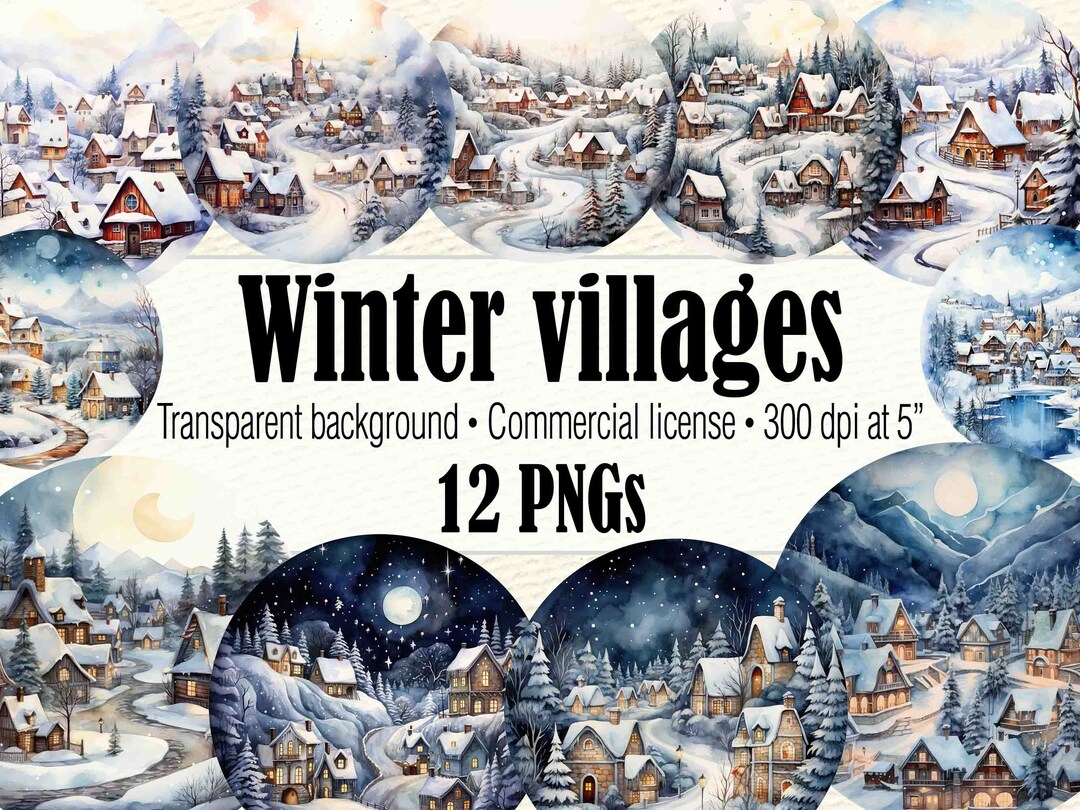 Winter Clipart, Watercolor Winter Village Clipart, Winter Wonderland ...
