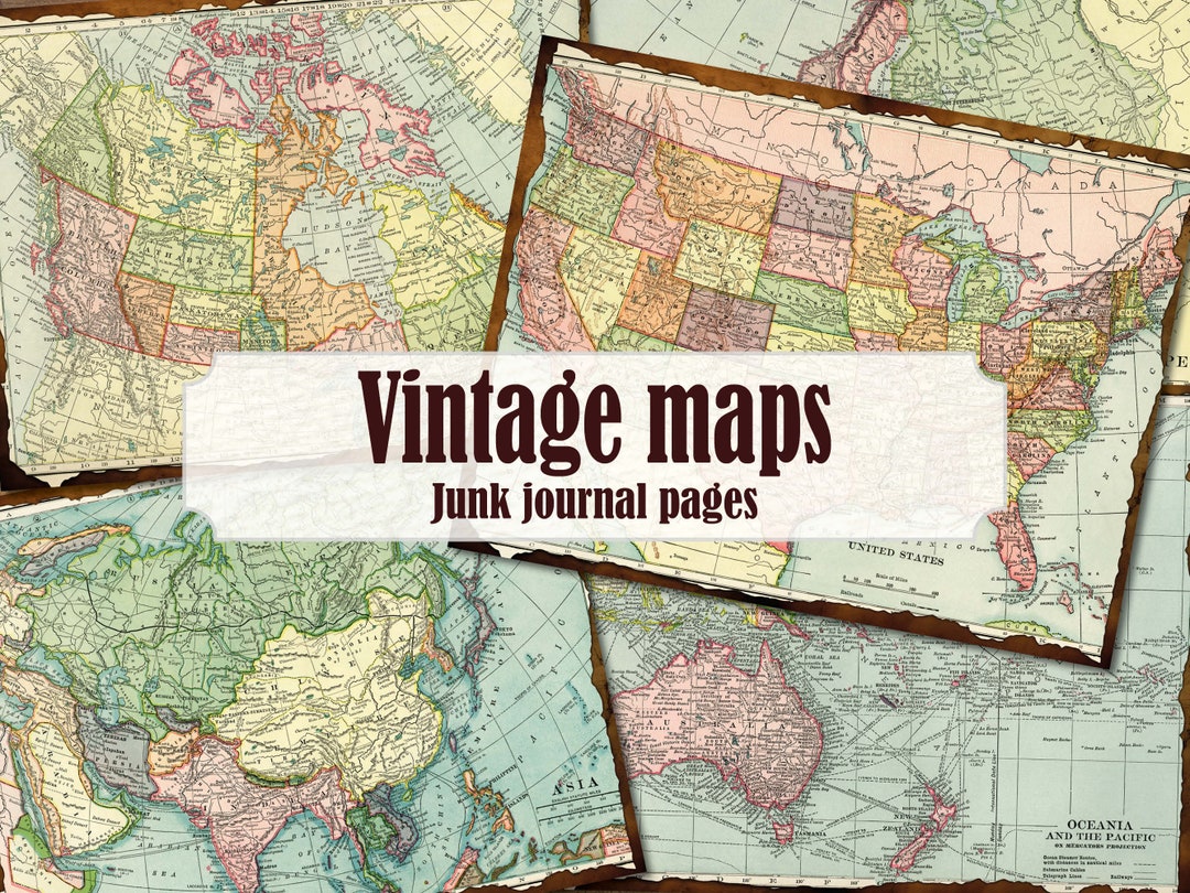 Vintage Map Travel Junk Journal Pages, Old Maps Adventure Journal ...