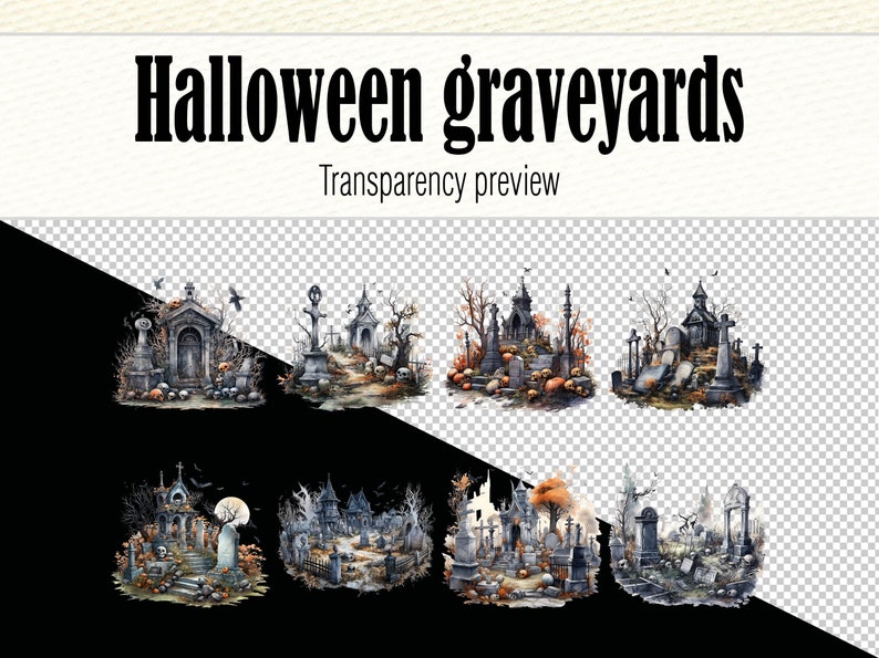 Graveyard Tombstone Clipart, Scary PNG Halloween Graphics, Horror ...