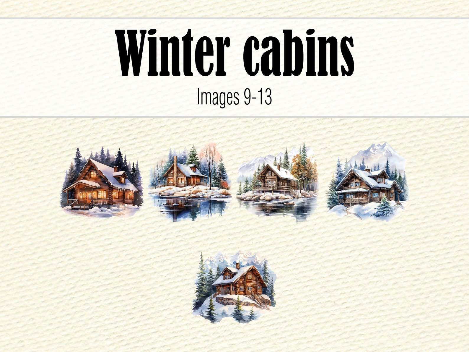 Winter Cabin Clipart, Snow Scene Clipart, Watercolor Winter Village ...