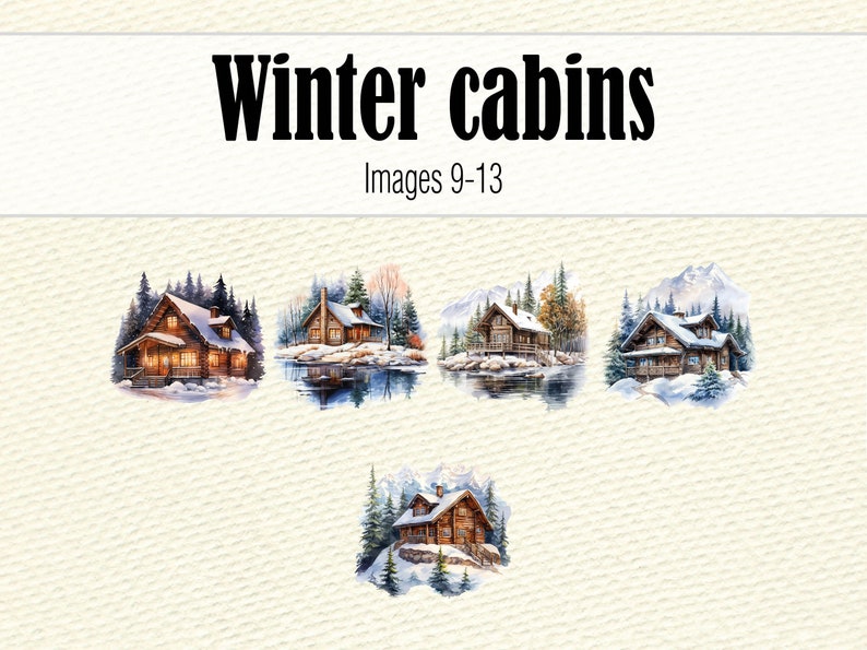 Winter Cabin Clipart, Snow Scene Clipart, Watercolor Winter Village ...