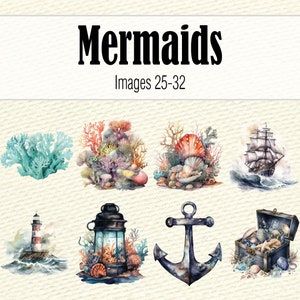 Watercolor Mermaid Clipart, Mermaid PNG, Sea Life Clipart, Underwater ...