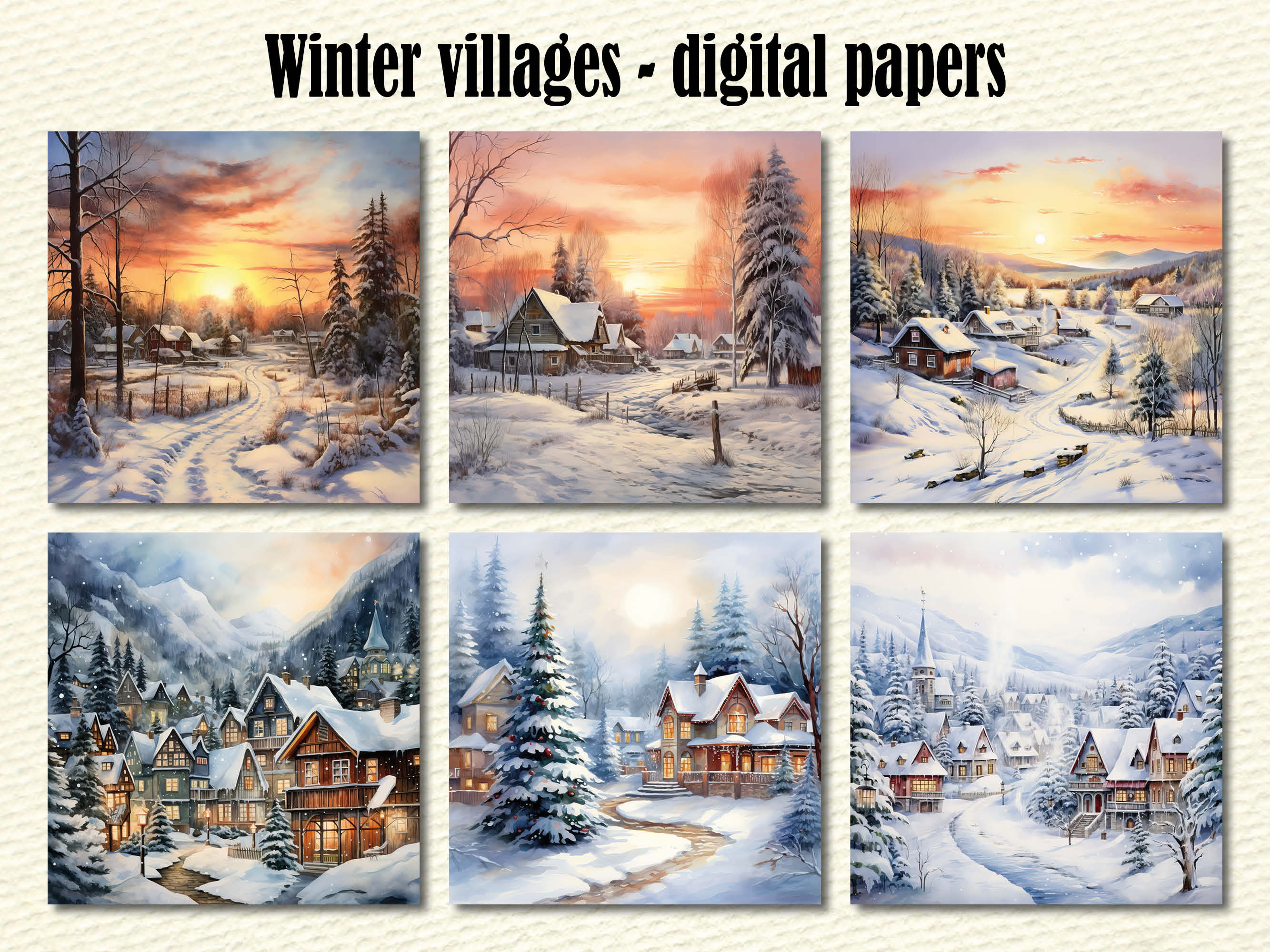 Watercolor Winter Village Digital Paper, Christmas Village Winter ...