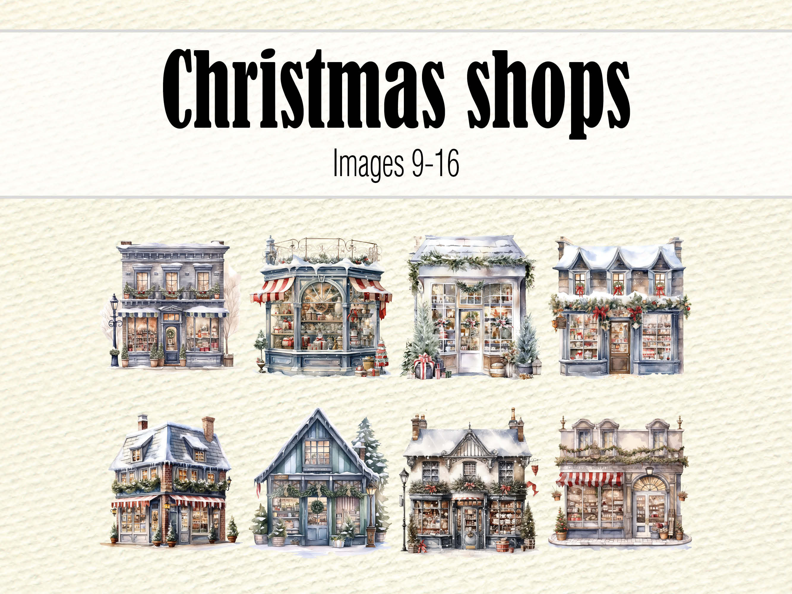 Storefront Watercolor Winter Village Clipart, Christmas Village ...