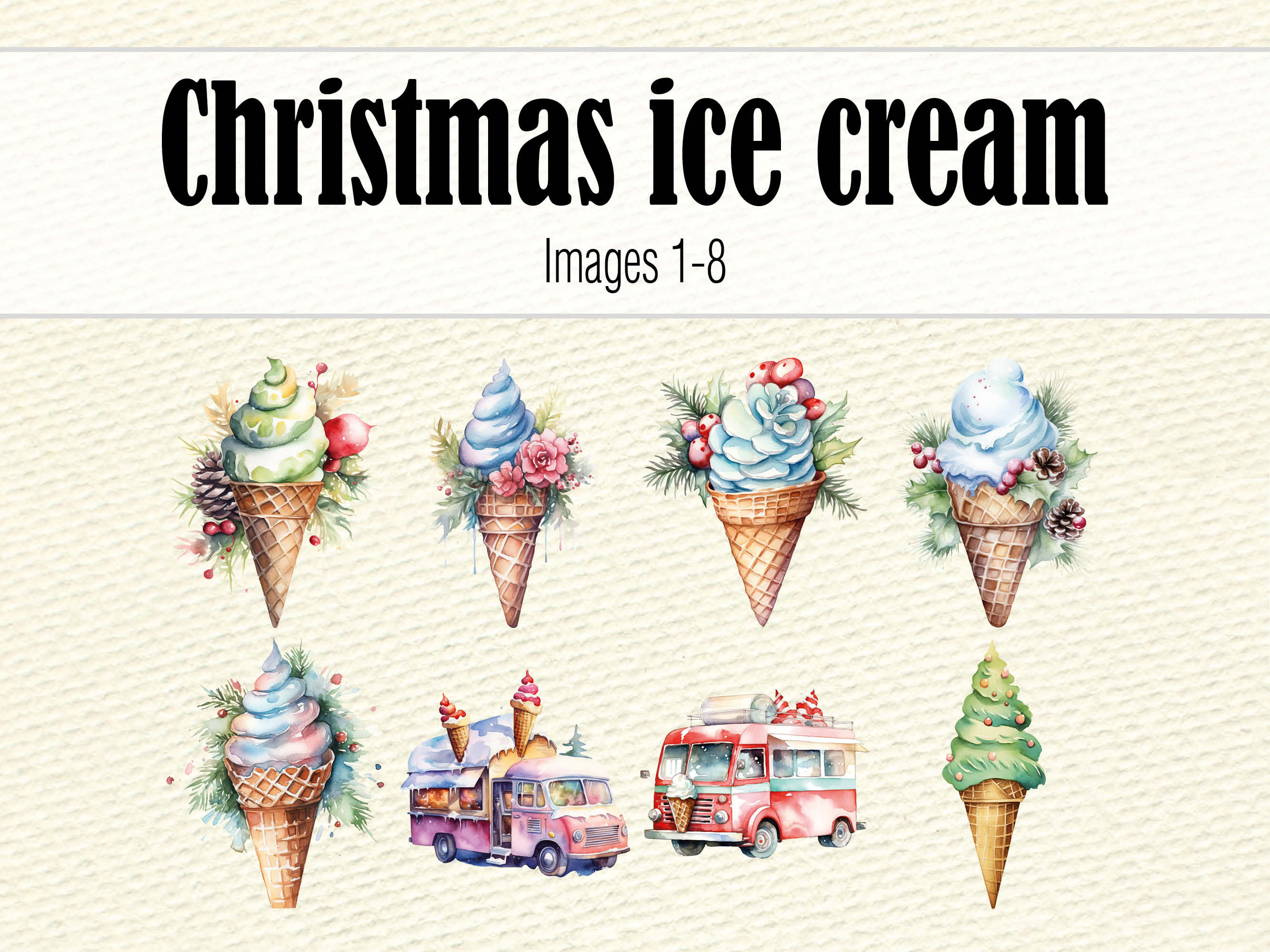 Christmas Ice Cream Cone Clipart, Watercolor Snowman Clipart, Ice Cream ...