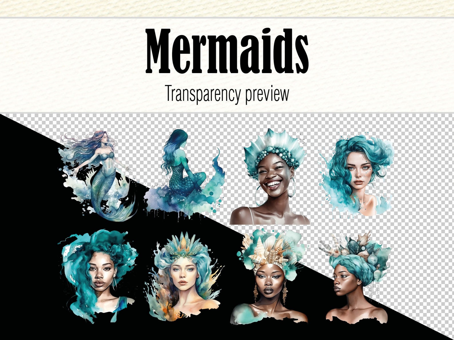 Watercolor Mermaid Clipart, Mermaid PNG, Sea Life Clipart, Underwater ...