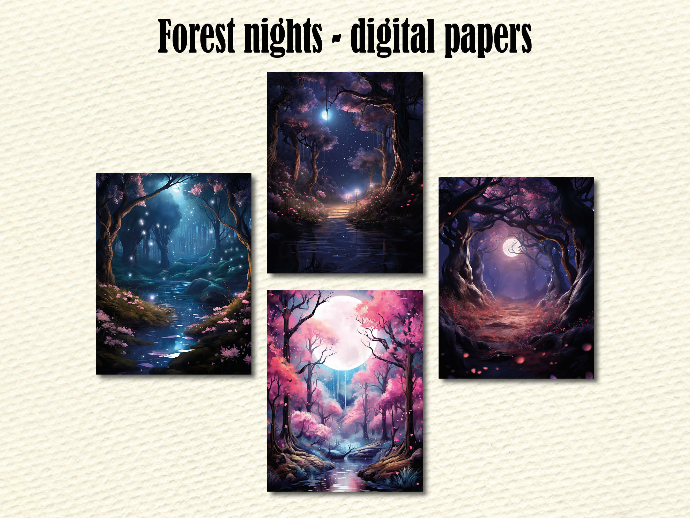 Magical Forest Digital Paper, Night Enchanted Forest Wallpaper, Fairy ...