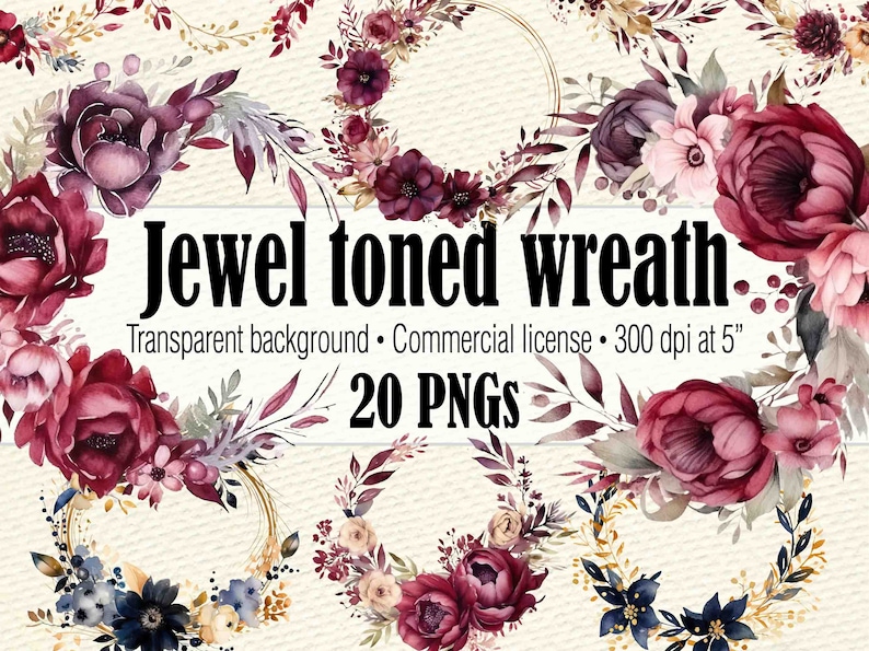 Watercolor Jewel Tone Floral Clipart Jewel Tone Wedding - Etsy