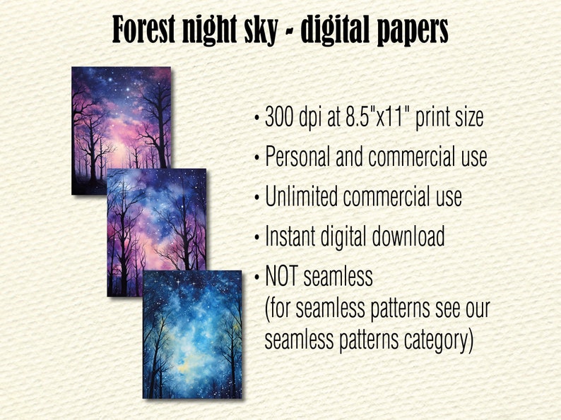 Magical Forest Starry Night Sky Paper, Under the Stars Papers Galaxy ...