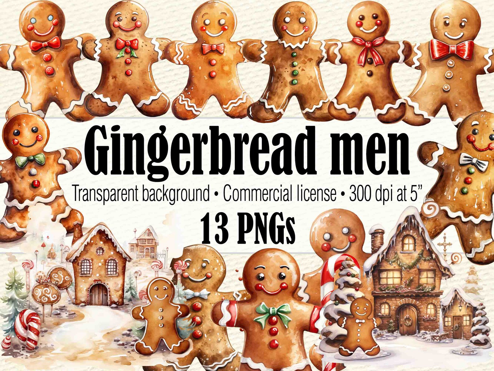 Gingerbread Clipart, Gingerbread Man PNG, Watercolor Christmas Clipart ...