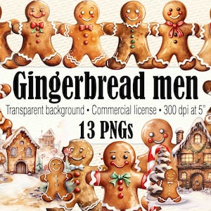 Gingerbread Clipart, Gingerbread Man PNG, Watercolor Christmas Clipart ...