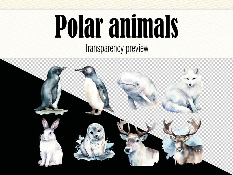 Watercolor Arctic Animals Clipart, Watercolor Polar Bear Clipart ...