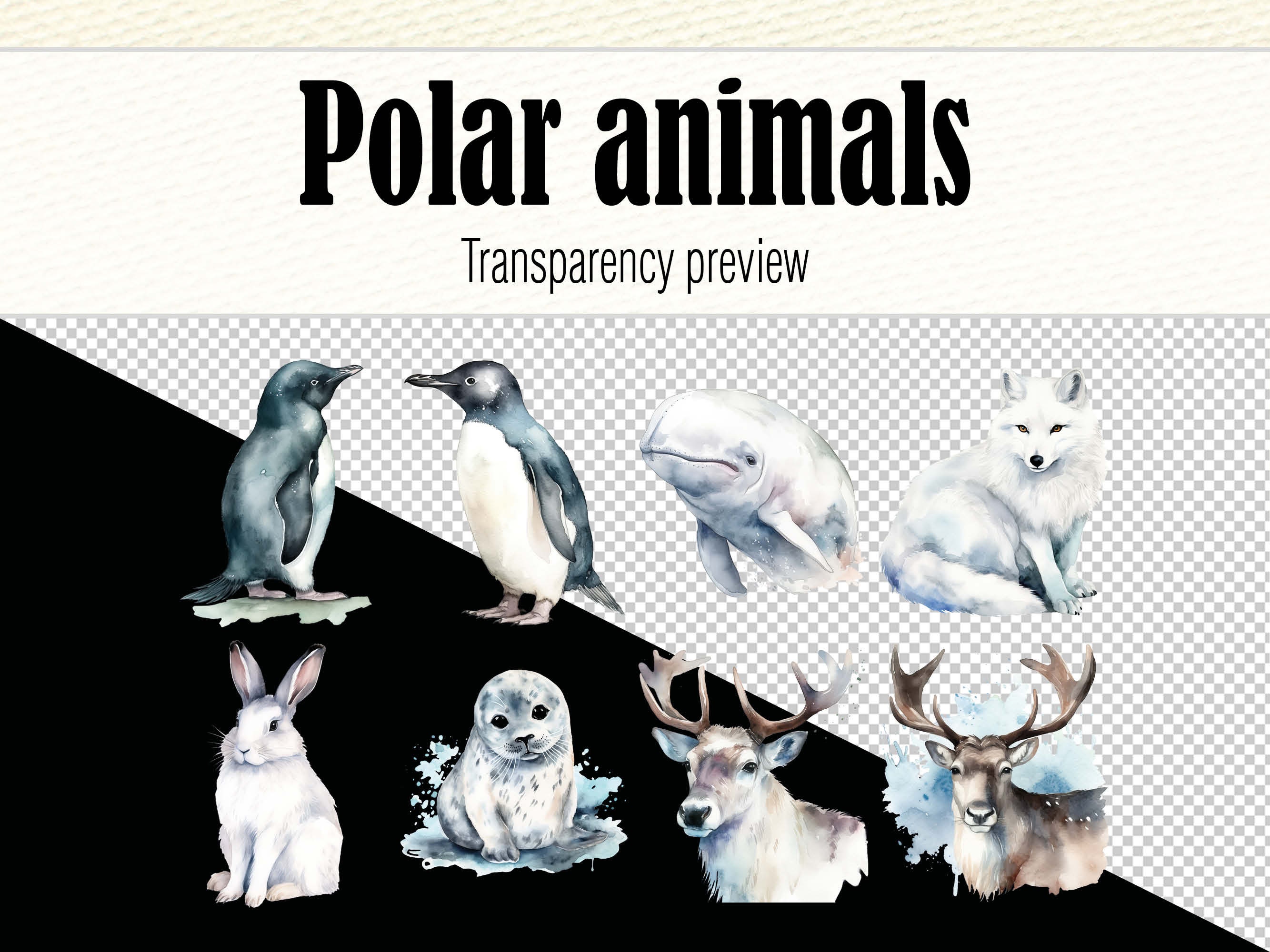 Watercolor Arctic Animals Clipart, Watercolor Polar Bear Clipart ...