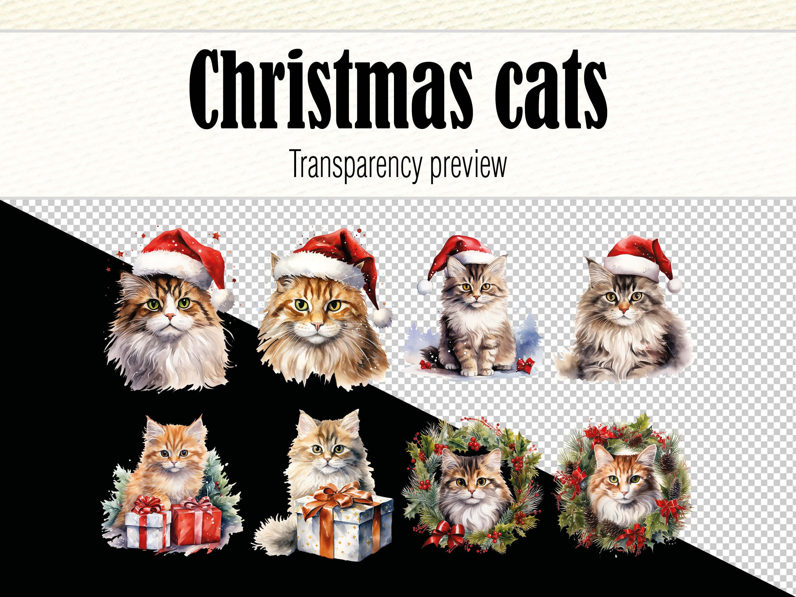 Christmas Cat Clipart, Cat Christmas PNG, Meowy Christmas Ephemera ...