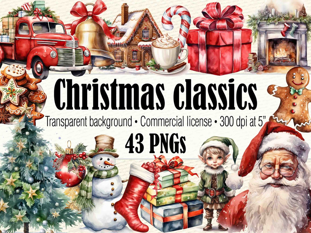 Classic Christmas Clipart Christmas PNG Bundle, Modern Christmas Tree ...