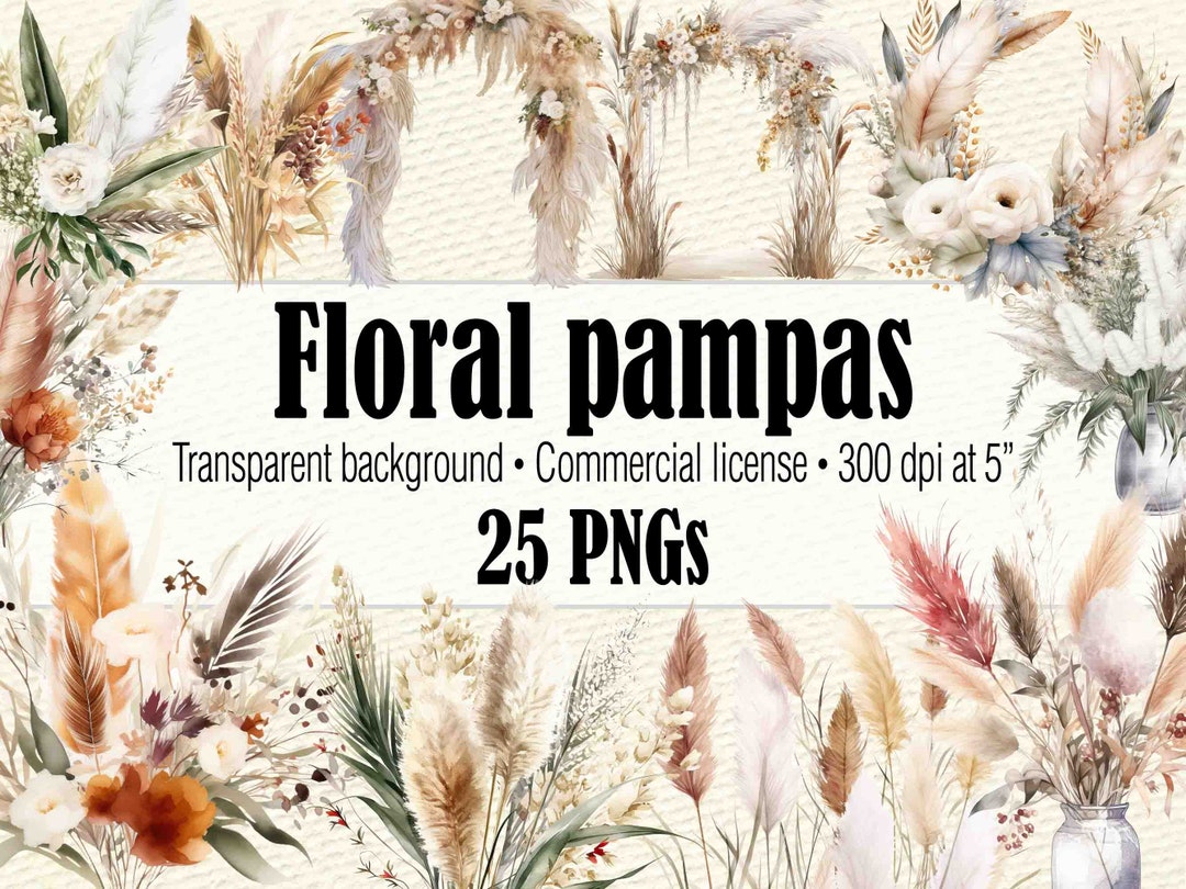 Watercolor Pampas Floral Clipart Arch Clipart Pampas Flower - Etsy