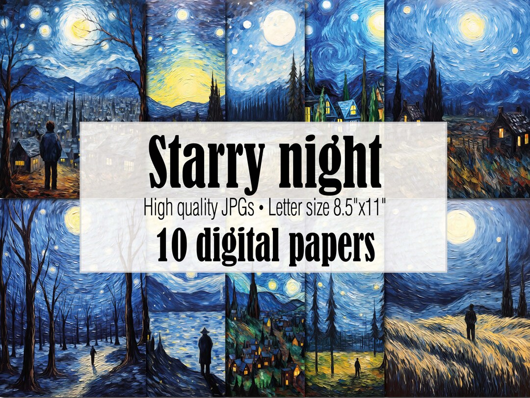 Starry Night Paper, Van Gogh Download Digital Paper, Under the Stars ...