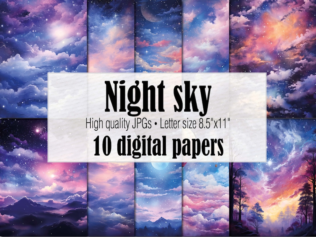 Starry Night Sky Paper, Fantasy Ephemera Witch Junk Journal, Under the ...